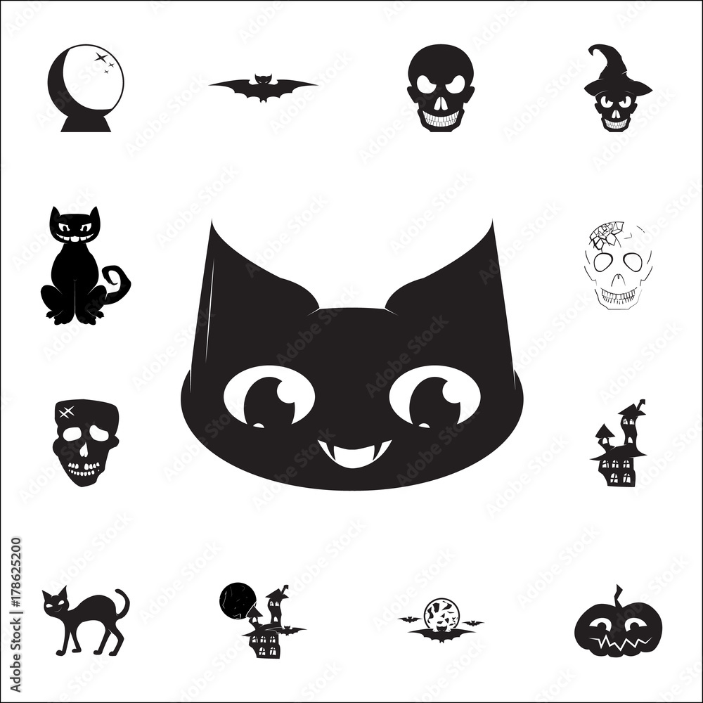 Cartoon black cat face icon. Set of Halloween icons Stock Vector ...