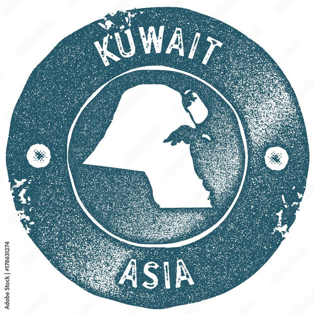 Kuwait map vintage stamp. Retro style handmade label. Kuwait badge or ...