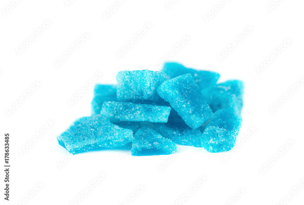 Blue crystal of methamphetamine isolated on white background. Blue ice ...