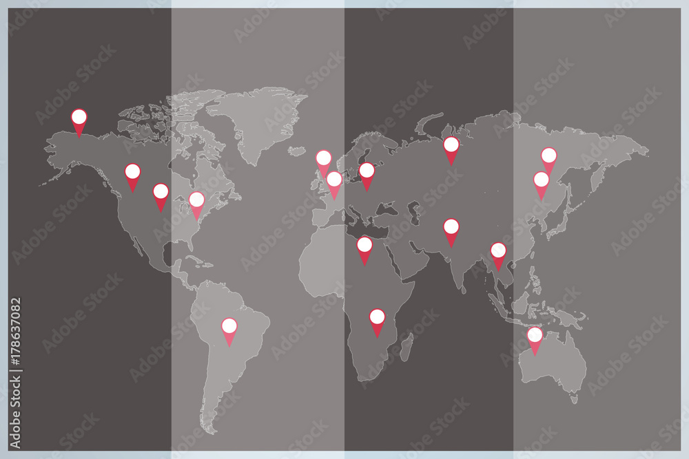 World map with pins Stock Illustration | Adobe Stock