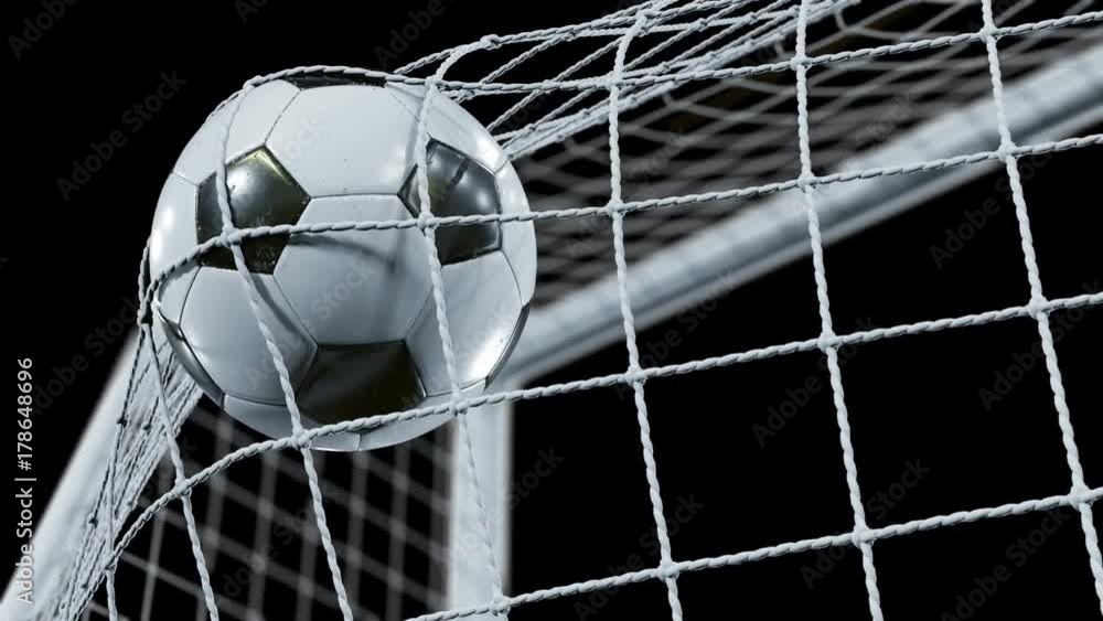 Soccer Ball flying into the Goal Net in Slow Motion. Beautiful Football ...