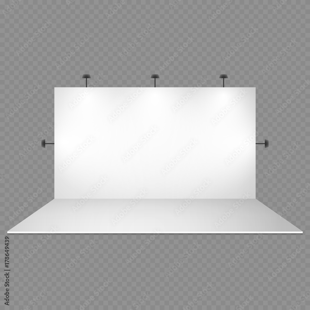 Blank white trade show booth with lighting isolated on transparent ...