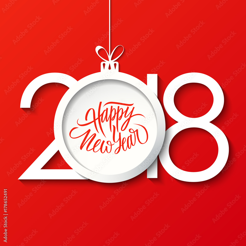 2018 Happy New Year celebrate card with handwritten holiday greetings ...