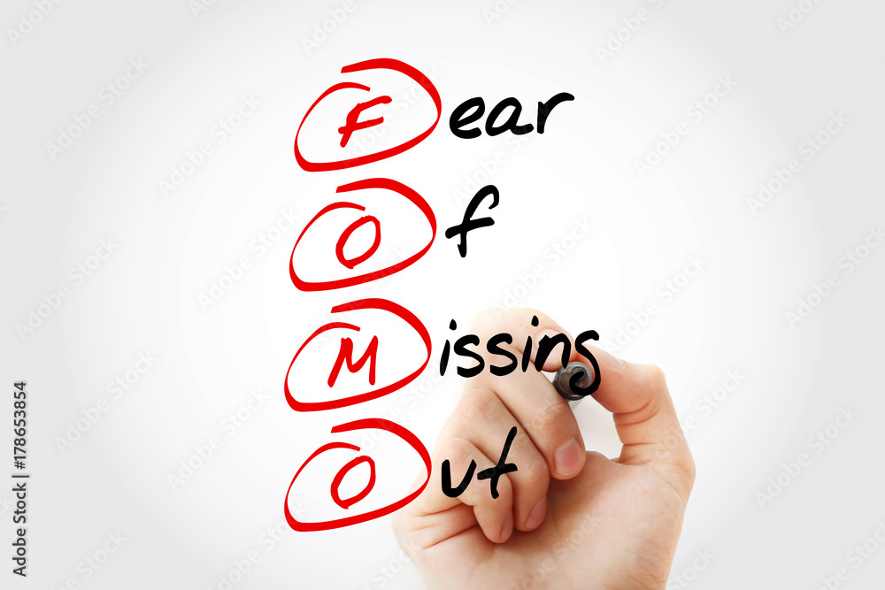 FOMO - Fear Of Missing Out, acronym concept background Stock Photo ...