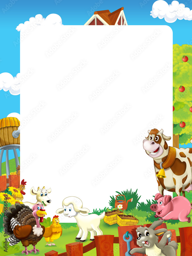 cartoon scene with farm animals - frame for different usage ...
