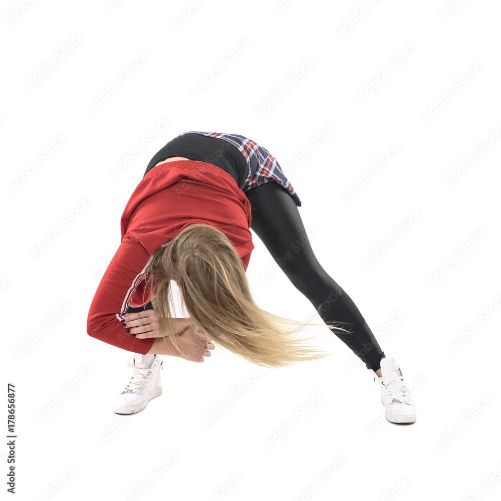 Bent jazz dance or dancehall female dancer stretching back and hips ...