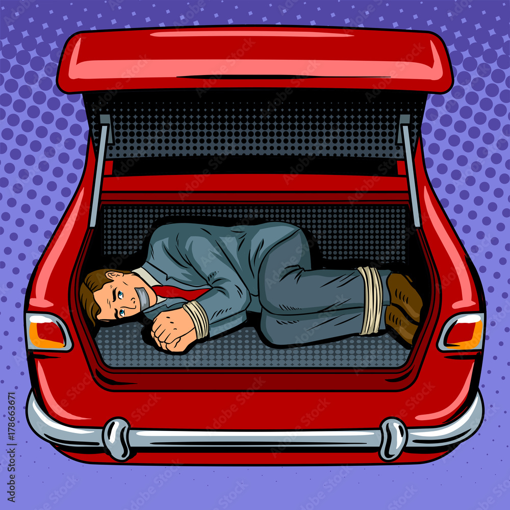 Kidnapped man in the car trunk pop art vector Stock Vector | Adobe Stock