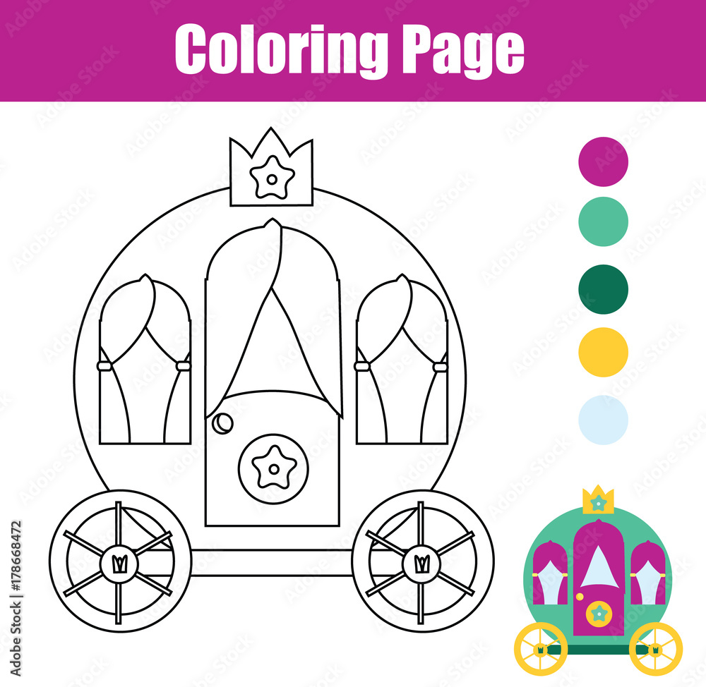 Coloring page with princess carriage. Drawing kids game. Printable ...