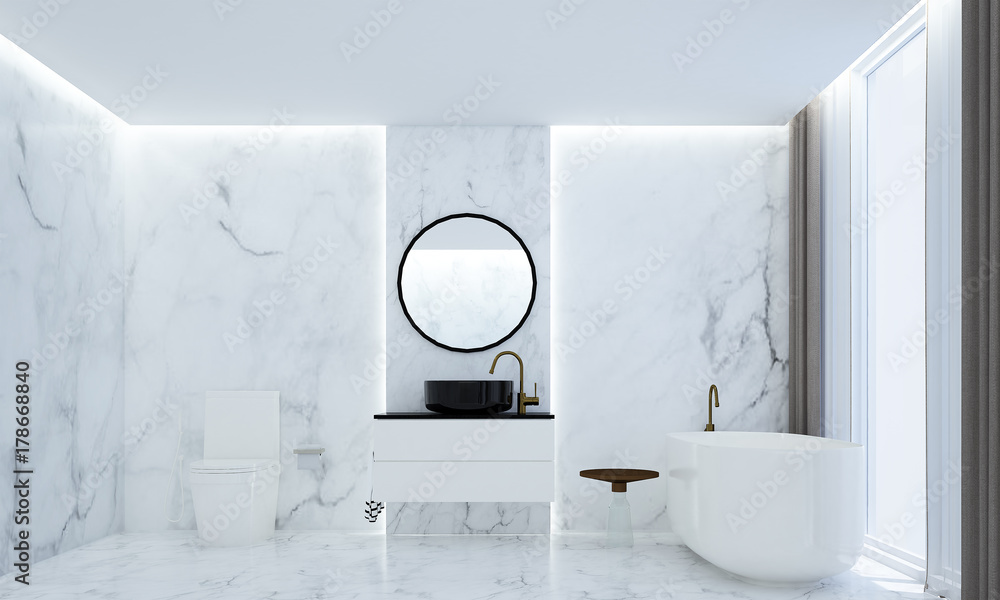 The luxury bathroom interiors design idea concept and marble texture ...