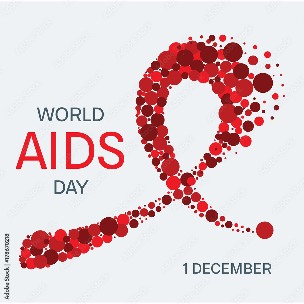 AIDS awareness poster. World AIDS Day symbol. Red ribbon made of dots ...