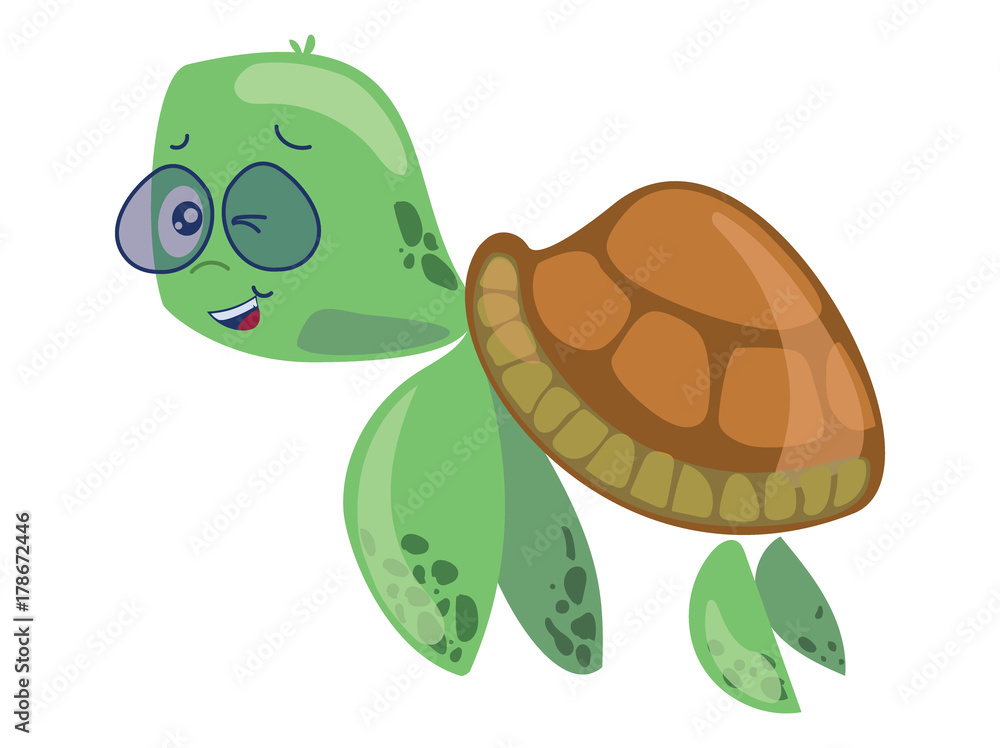 Cartoon sea turtle in glasses. Sweet turtle baby. Vector illustration ...
