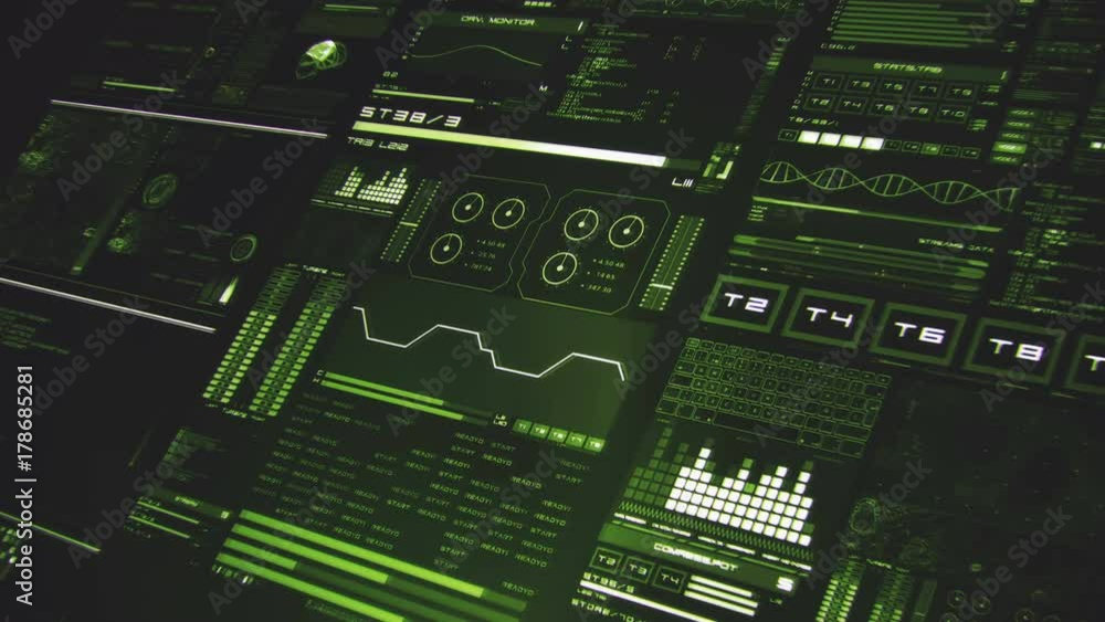 Perspective view of deep green futuristic interface/Digital screen ...