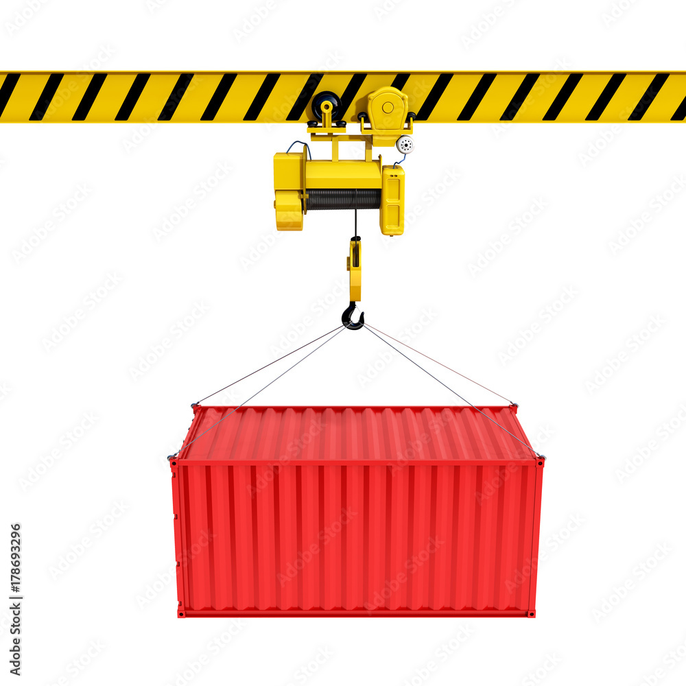 Cargo shipping container loading concept the crane lifts the container ...