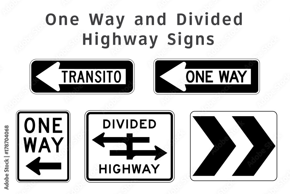 Vetor de Regulatory traffic sign. One Way and Divided Highway. Vector ...