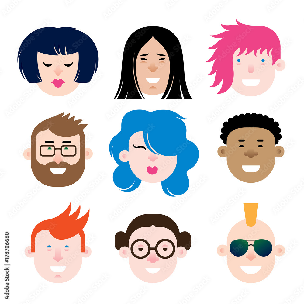 Face_flat/A set of human faces. Faces verbaut positive emotions.Vector ...