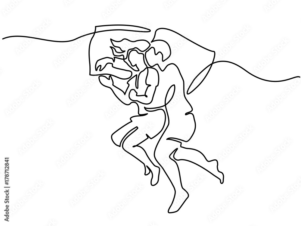 Continuous line drawing. Beautiful couple in sleeping pose on pillows ...