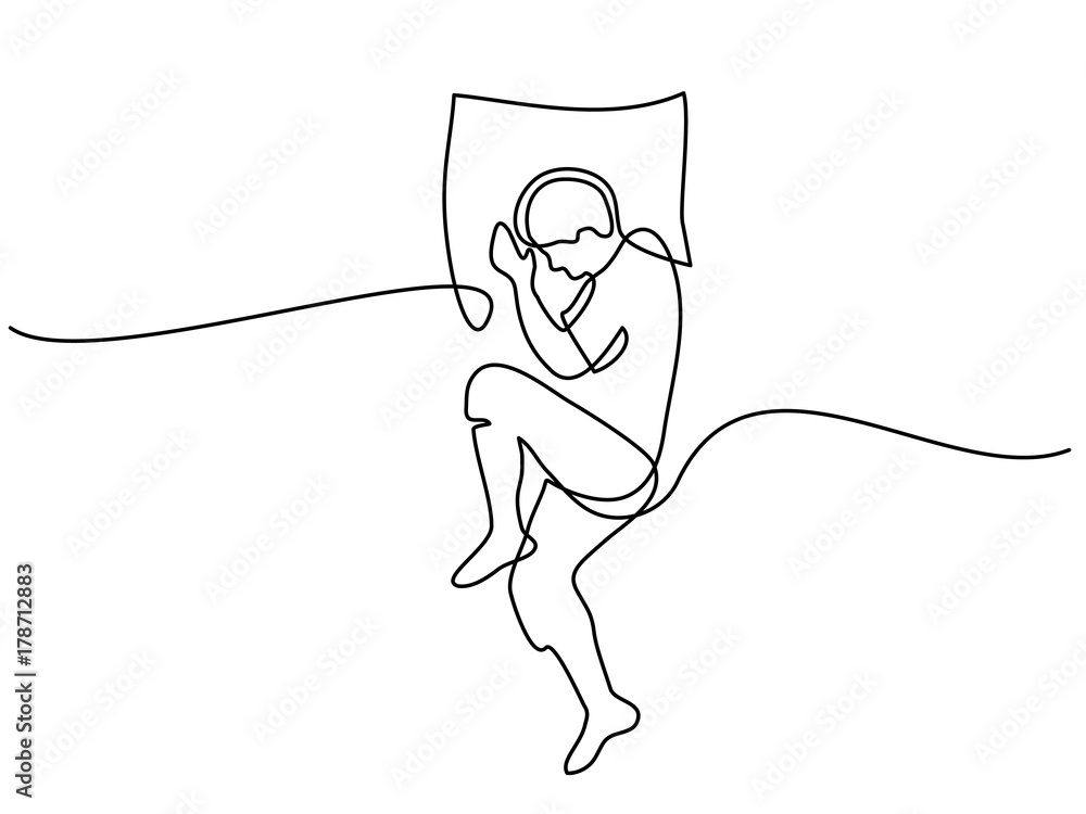 Continuous line drawing. Man in sleeping pose on pillow. Vector ...