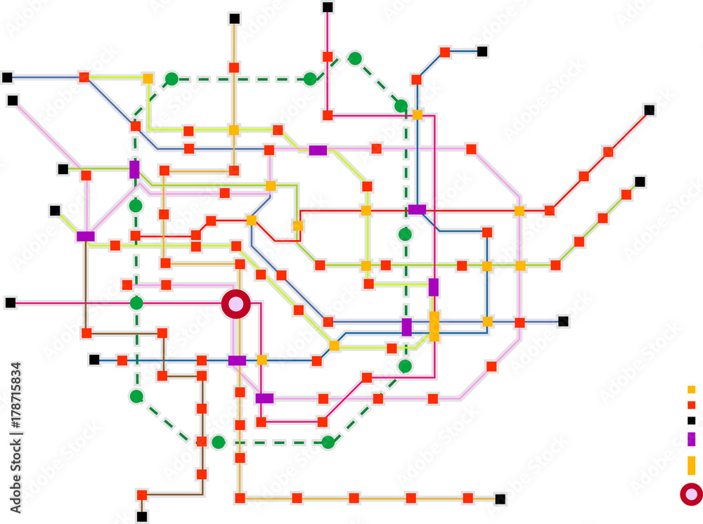 Fictional subway map, public transportation, map, free copy space Stock ...