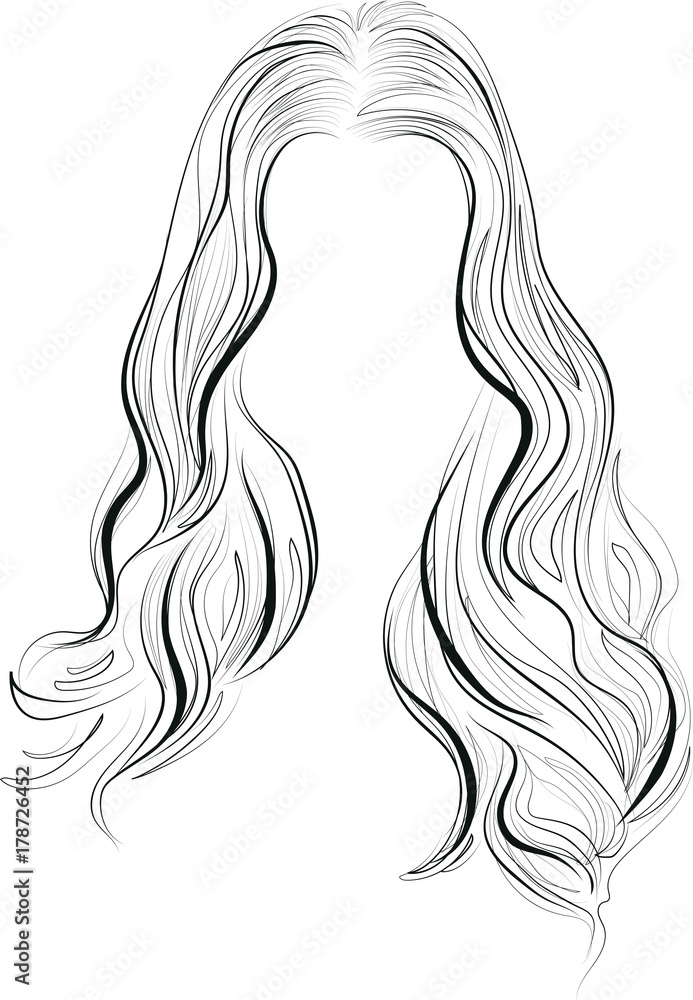 Beautiful woman long wavy hair hairstyle vector illustration. Fashion ...