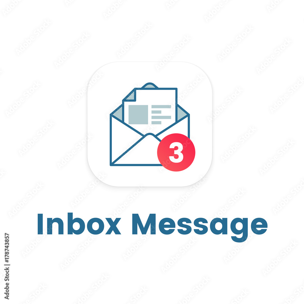 Notification icon on open letter. Concept of ui, red circle, mailbox ...