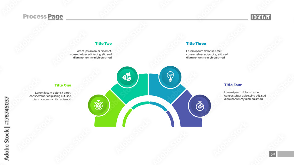Process Chart with Four Elements Slide Stock Vector | Adobe Stock