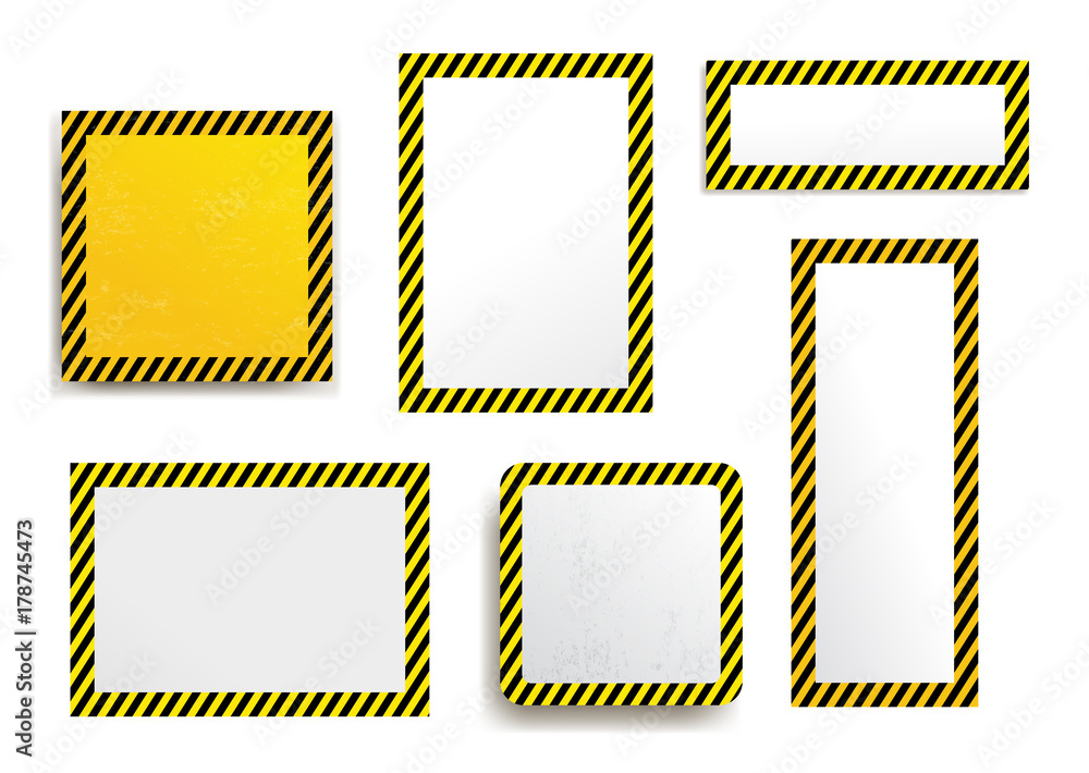 Set of warning striped rectangular background, yellow and black stripes ...