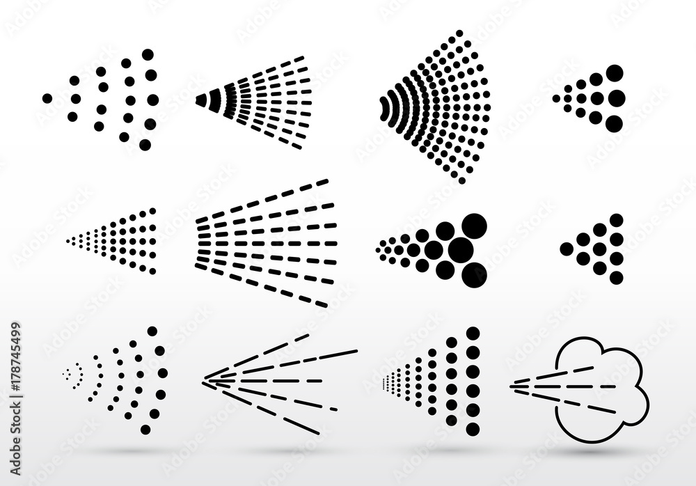 Spray icons big set. Simple black clouds with shadow. Vector ...