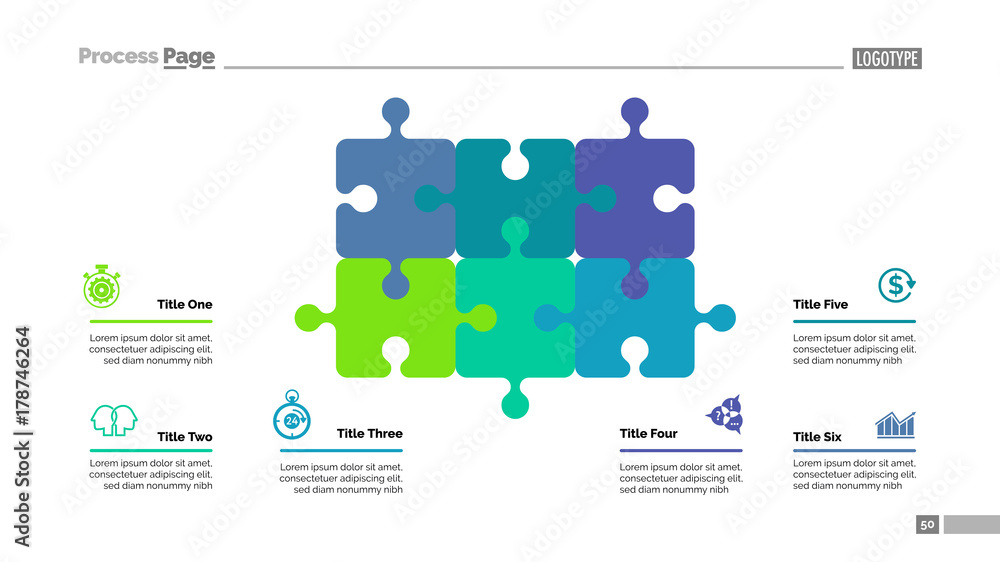Puzzle Diagram with Six Elements Template Stock Vector | Adobe Stock