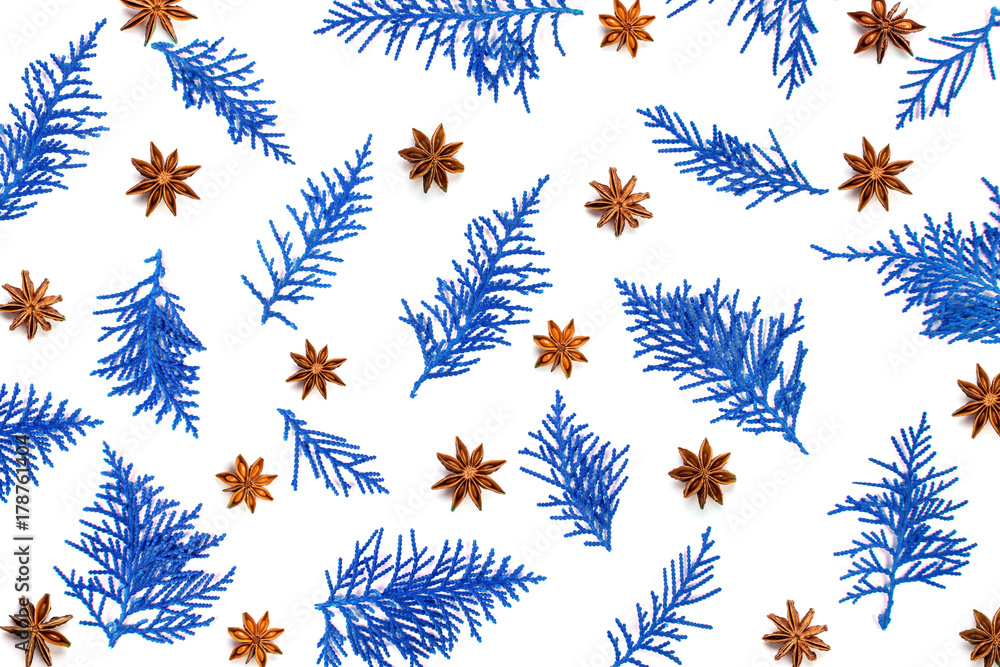 fresh blue pine leaves with anise star herb , the Oriental Arborvitae ...