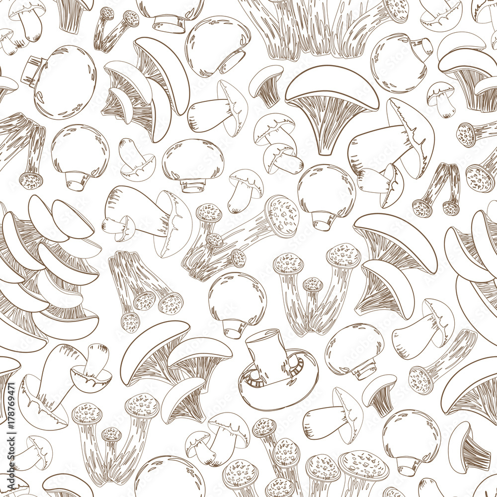 vintage seamless texture with sketch mushrooms for your design Stock ...