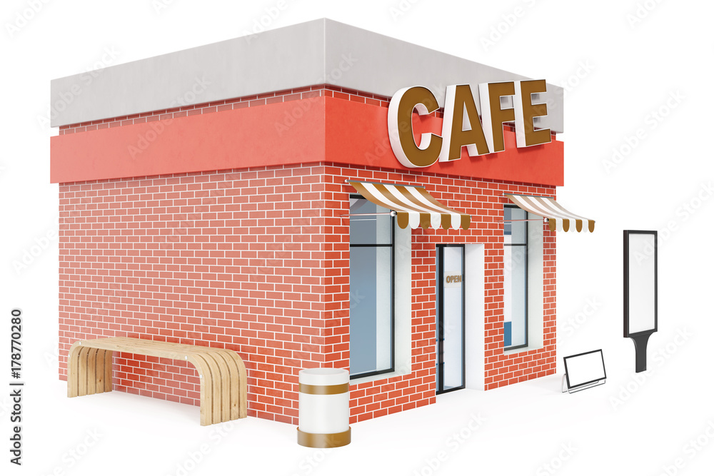Cafe Store with copy space board isolated on white background. Modern ...