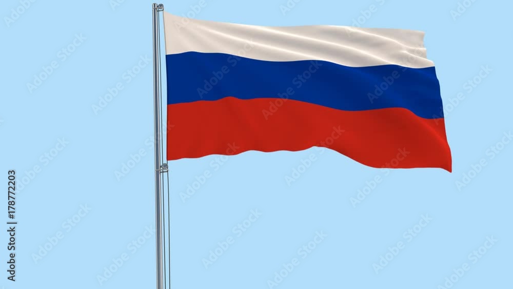 Isolate flag of Russia on a flagpole fluttering in the wind on a ...