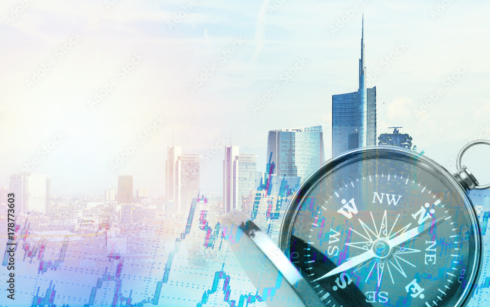 Candlestick chart graphic and black compass Stock Photo | Adobe Stock