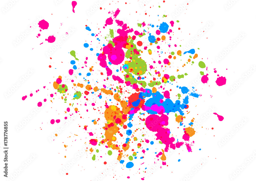 abstract splatter orange blue green red pink color design background ...
