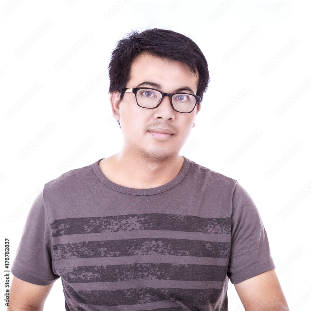 Portrait of Asian man wear glasses isolated on white Stock Photo ...