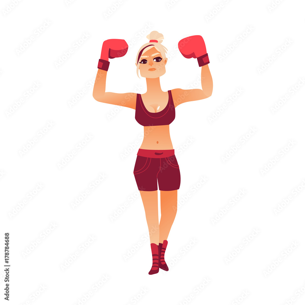 vector cartoon stylized brutal muscular strong beautiful woman, girl in ...