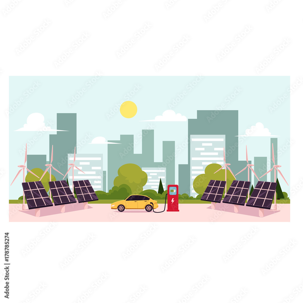 vector flat cartoon Alternative eletricity source scenes set. solar ...