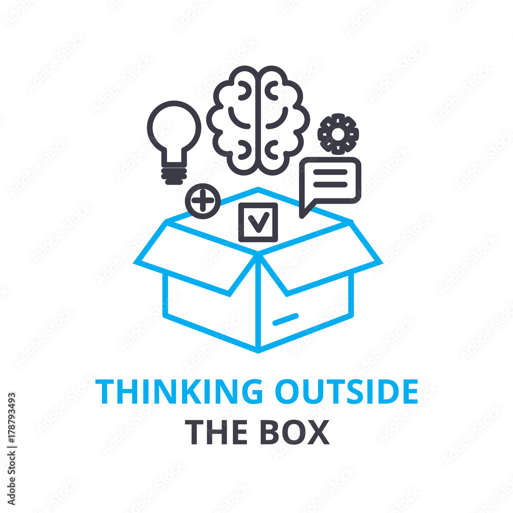 Thinking outside the box concept , outline icon, linear sign, thin line ...