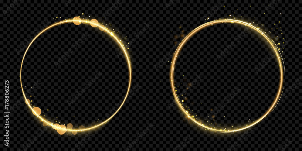 Golden circle frame of gold glitter light particles. Vector shiny ...