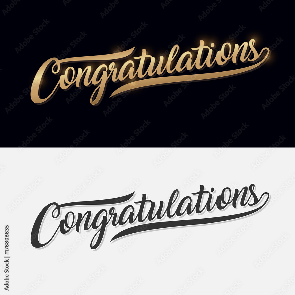 Congratulations. Calligraphy lettering. Handwritten phrase with gold ...