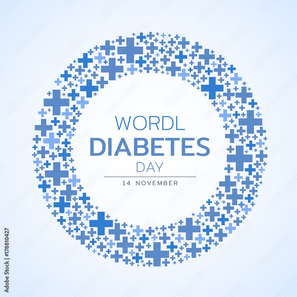 World Diabetes Day Awareness with blue circle cross sign vector design ...