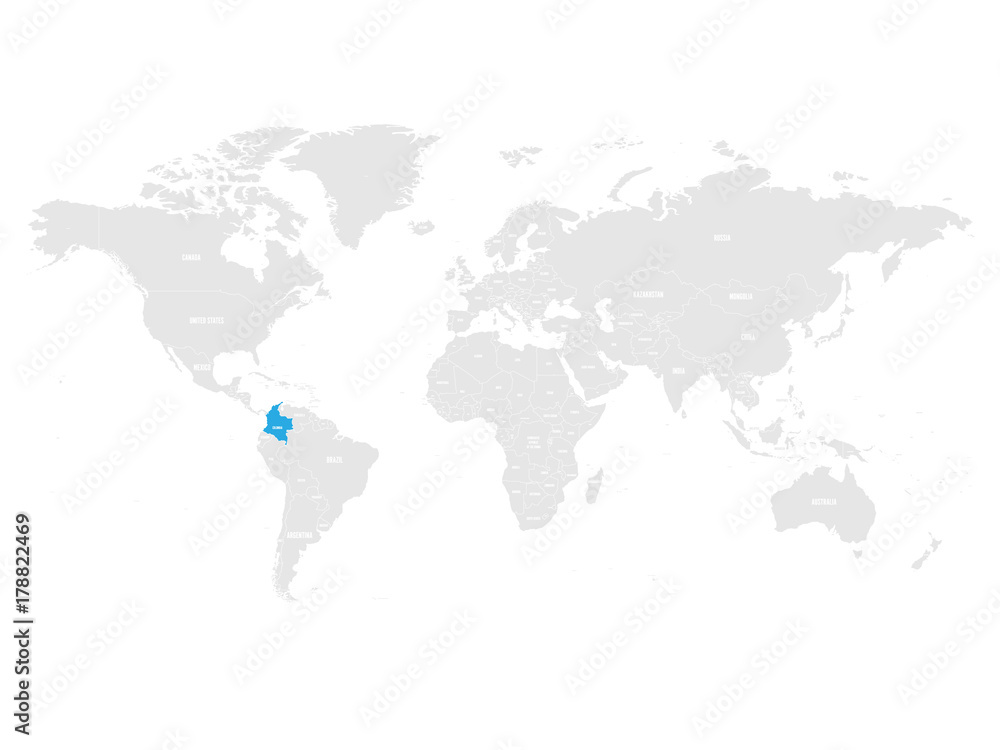 Colombia marked by blue in grey World political map. Vector ...