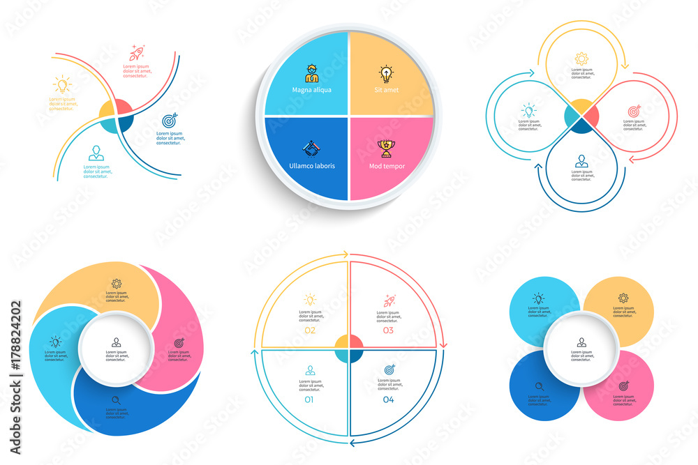 Business infographics. Pie charts with 4 steps, options. Vector ...