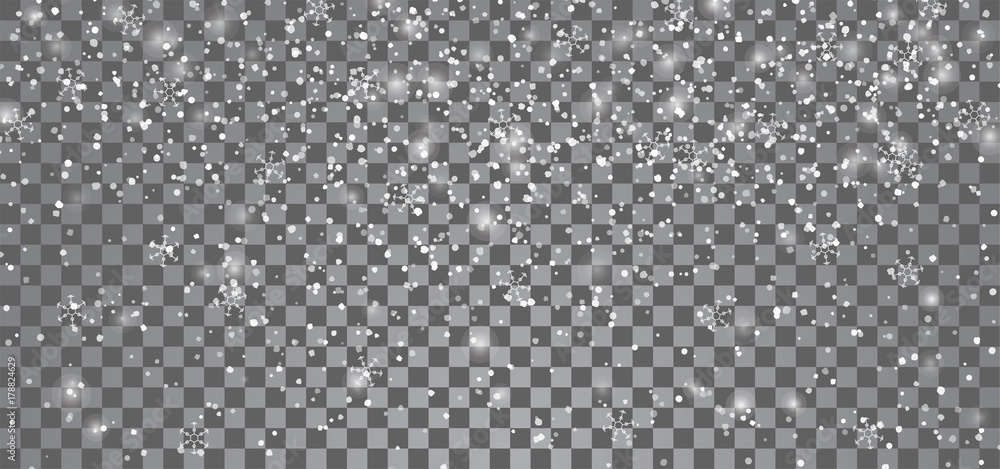 Snowfall on a transparent background. Falling snowflakes. Vector eps10 ...