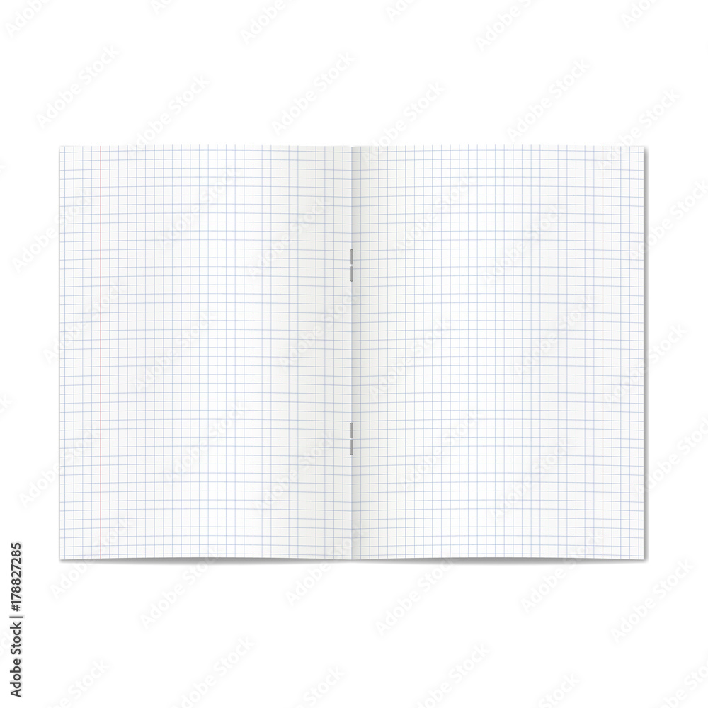 Vector opened realistic graph or quad ruled school copybook with red ... Vector opened realistic graph or quad ruled school copybook with red ...