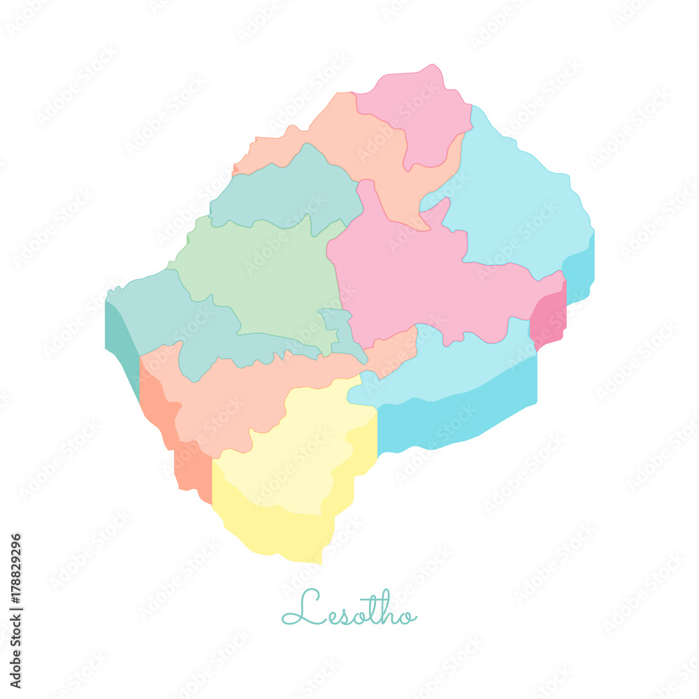 Lesotho region map: colorful isometric top view. Detailed map of ...
