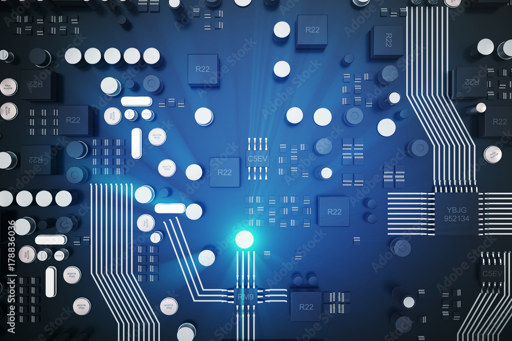3D rendering Circuit board. Technology background. Central Computer ...
