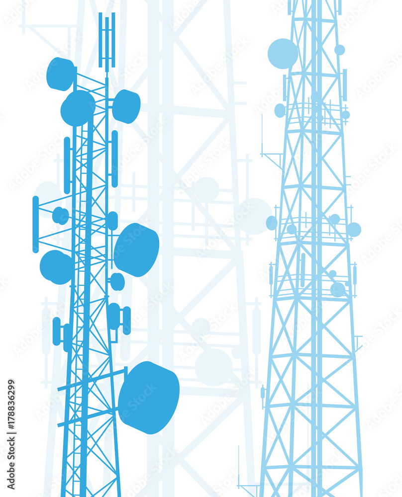 Telecommunication tower blue constructions vector background isolated ...