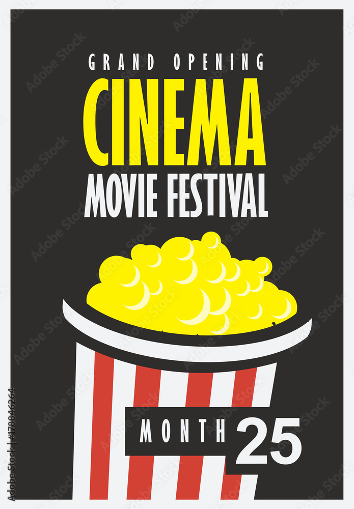 Vector movie festival poster with popcorn bucket on the black ...
