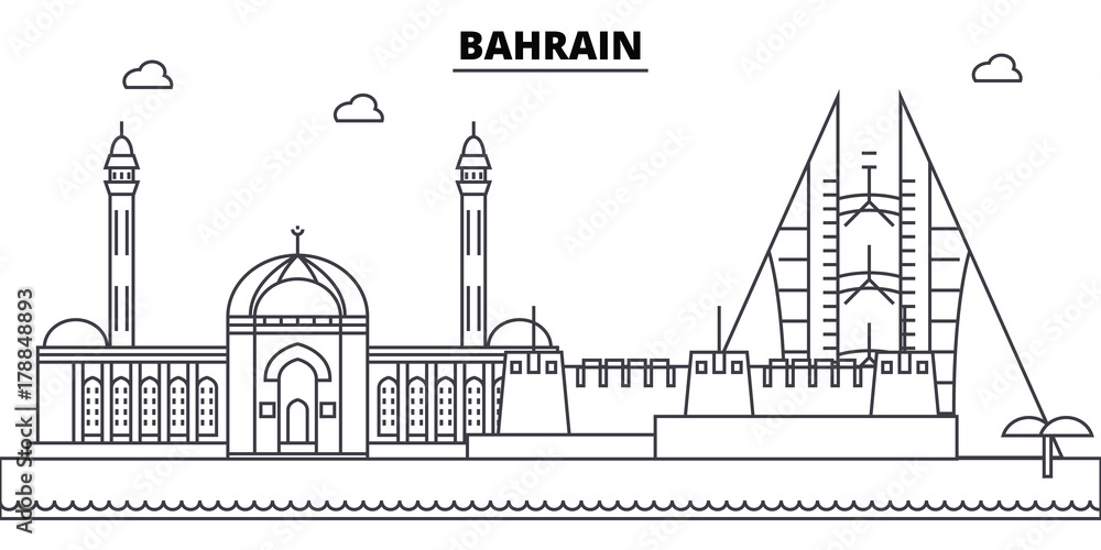 Bahrain architecture skyline: buildings, silhouette, outline landscape ...